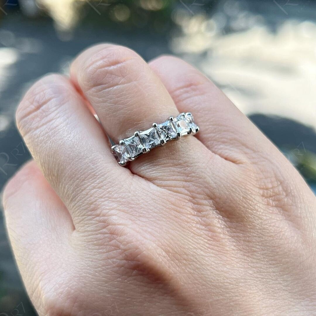 Princess Cut Full Eternity Band, Moissanite Princess Cut Wedding Bands ...