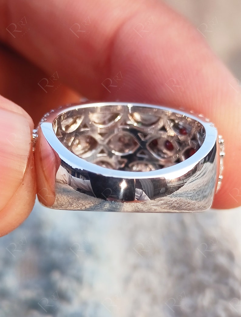 Round Moissanite Cluster Wide Band Rings for Women, Unique Thick ...