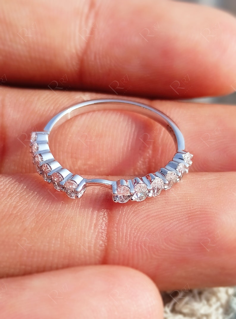 Oval Cut Moissanite Notched Wedding Bands Women Half Eternity Notch ...