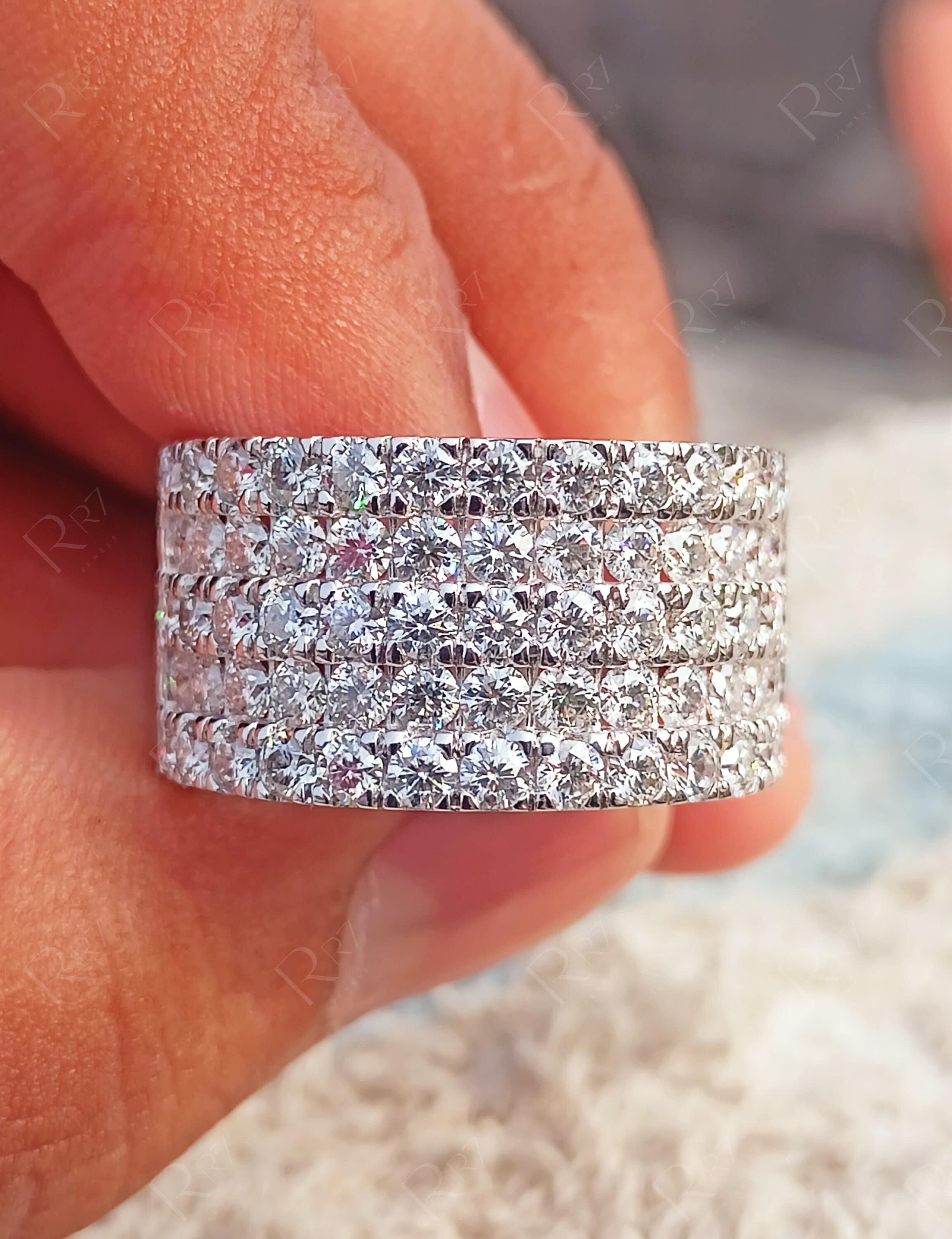 13.30mm Wide Moissanite Wedding Anniversary Bands for Women, Five Row ...