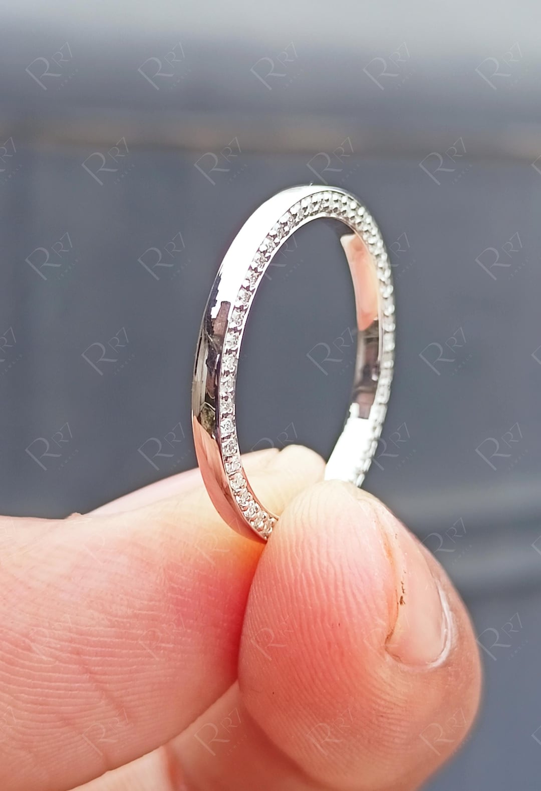 2mm Double Sided Pave Wedding Bands Women, Two Row Flat Stackable Rings ...