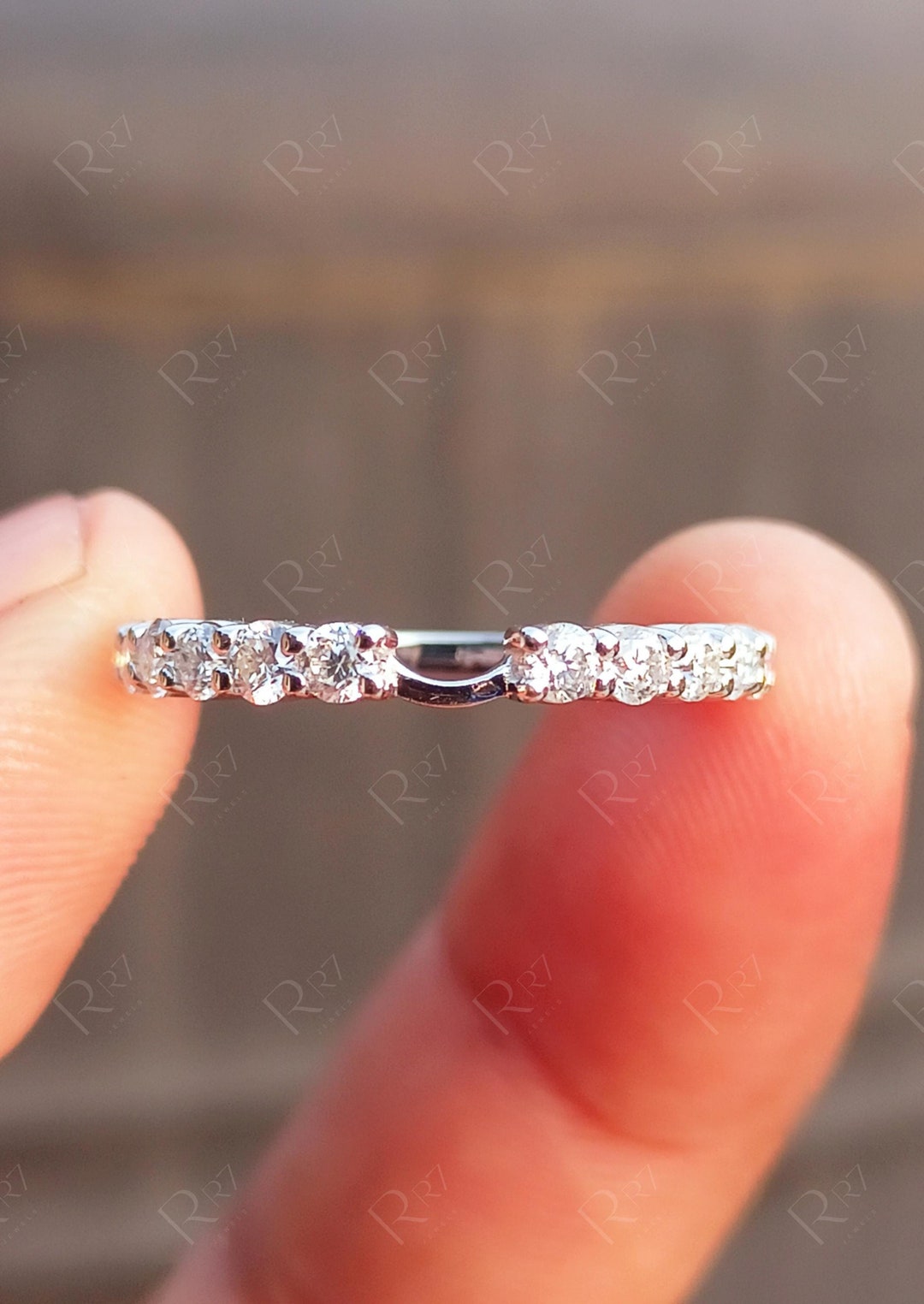 Round Cut Moissanite Wedding Band With Notch, Curves Notched Stackable ...