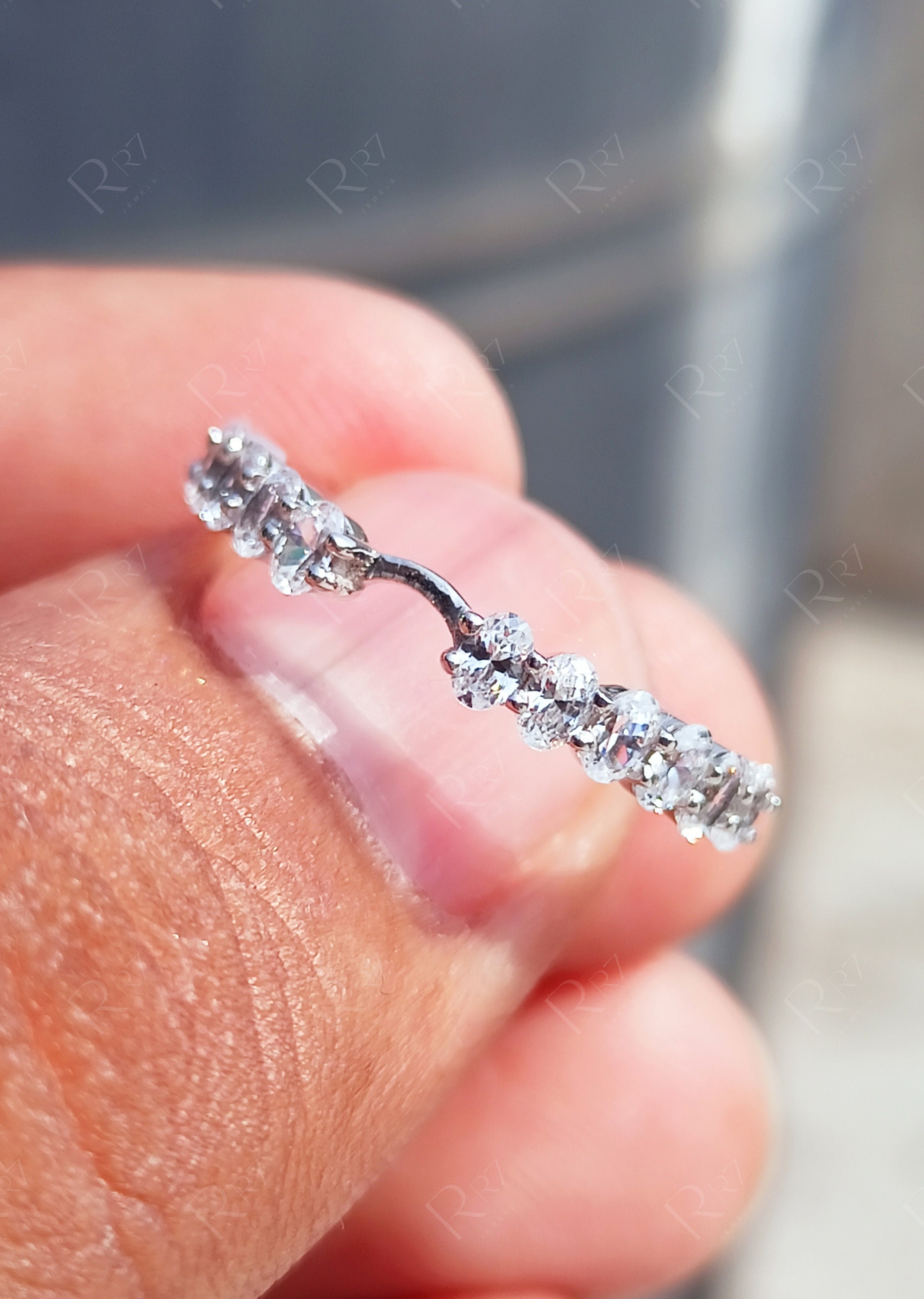 Oval Cut Moissanite Notched Wedding Bands Women Half Eternity Notch ...