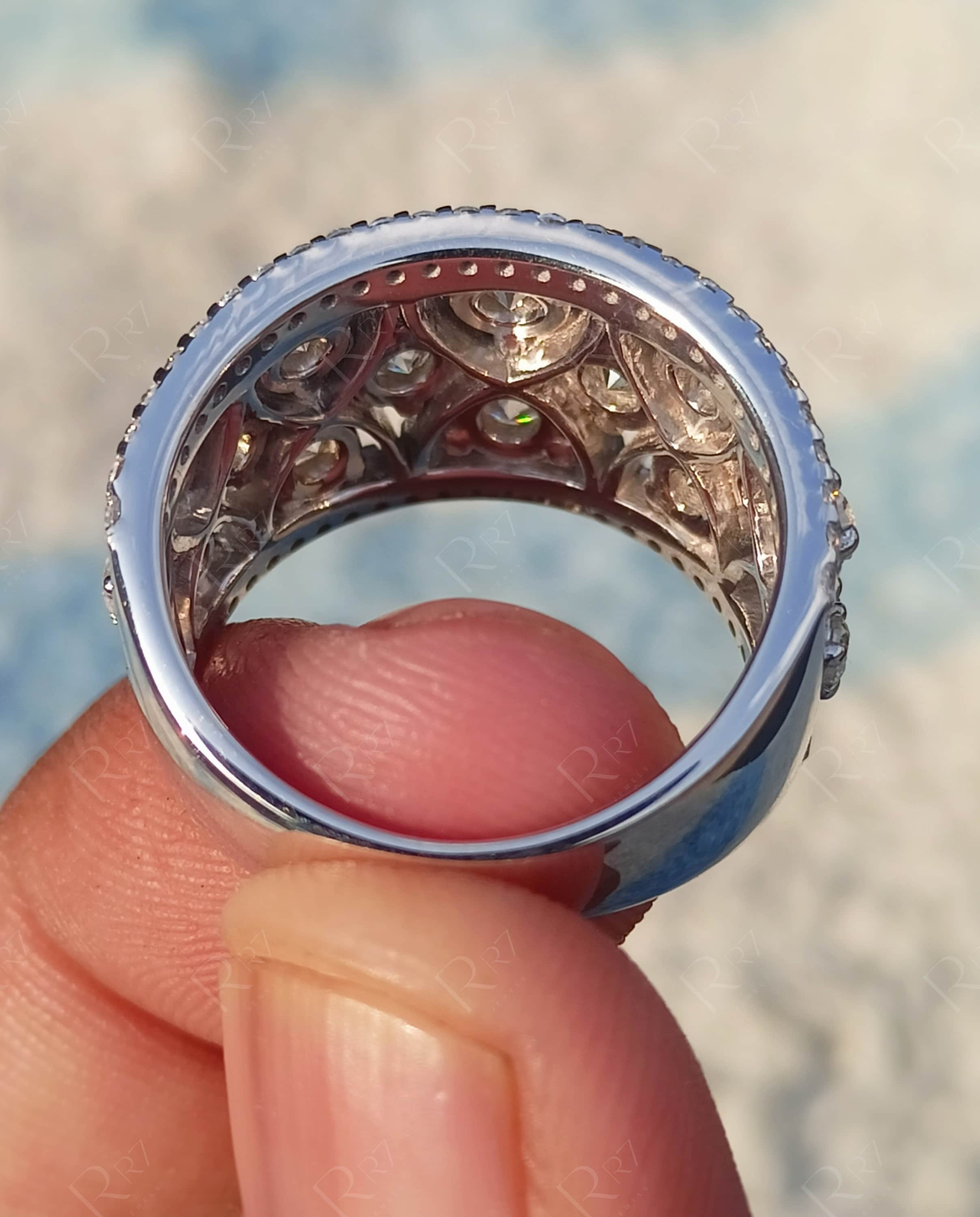 Art Deco Milgrain Wedding Band, Moissanite Wide Rings for Women, Unique ...