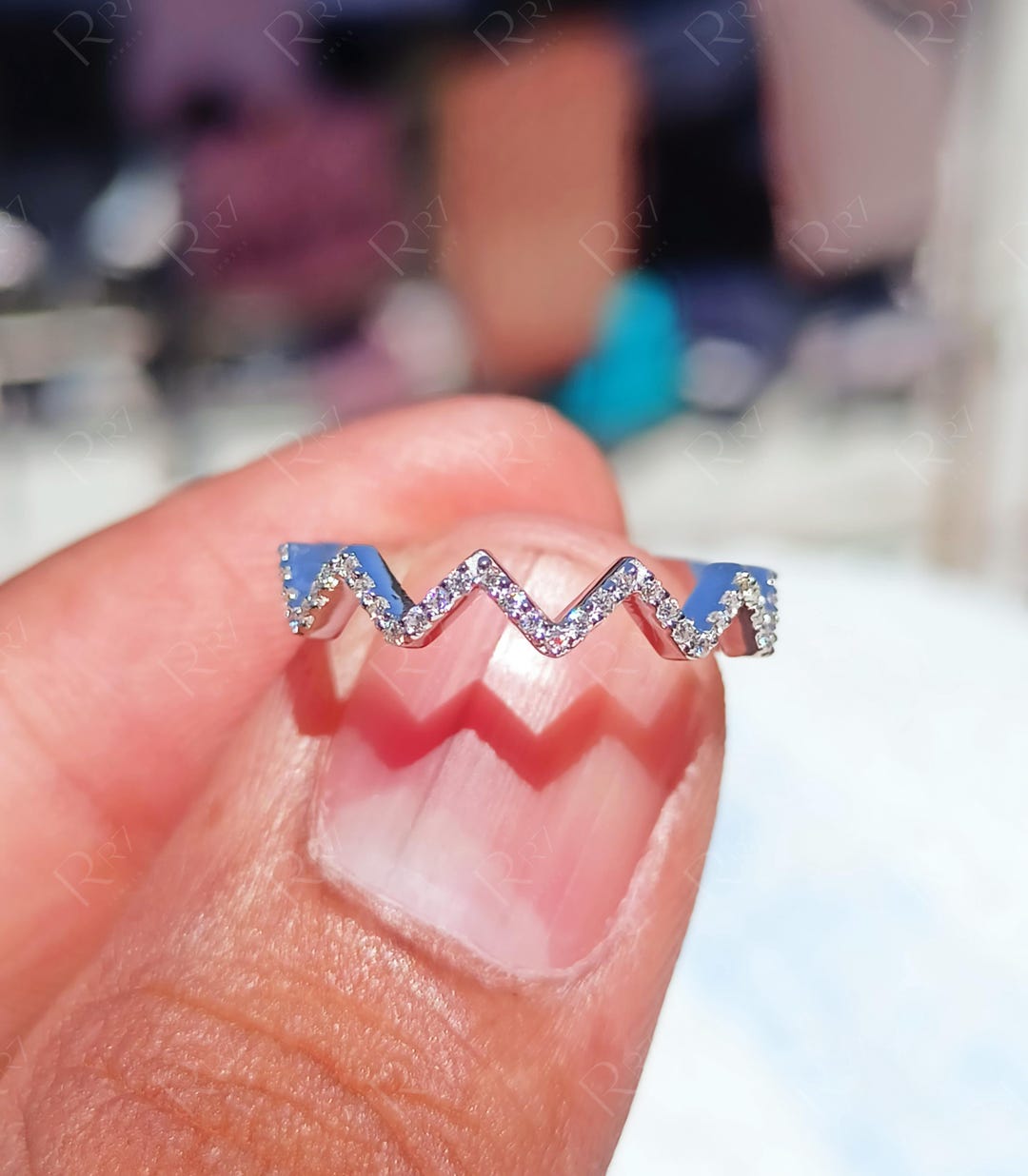 Ups and Downs Wavy Wedding Band for Women, Zig Zag Moissanite Stacking ...