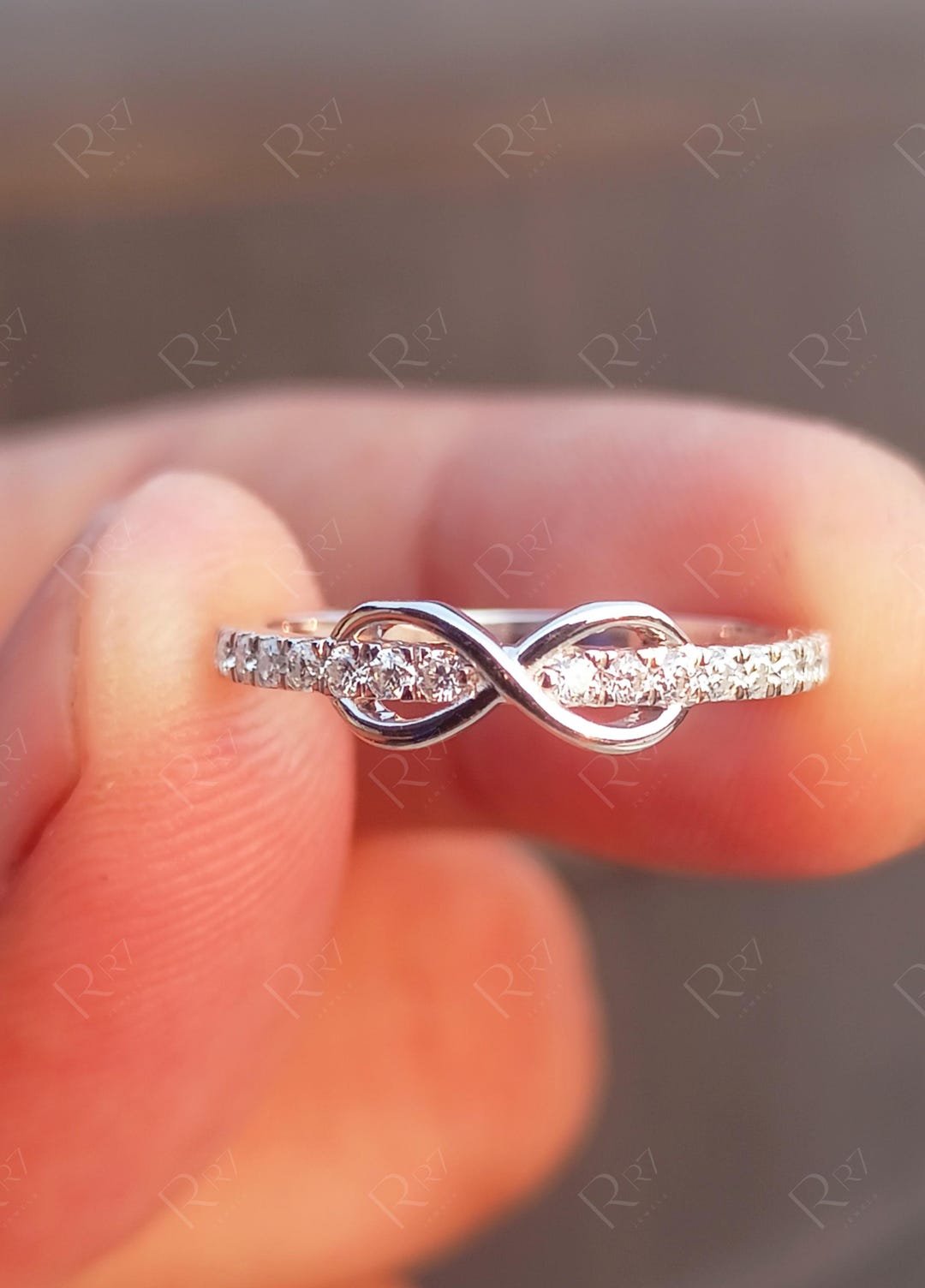 14K White Gold Infinity Promise Rings for Women, Pave Moissanite Wedding Band, Minimalist ...