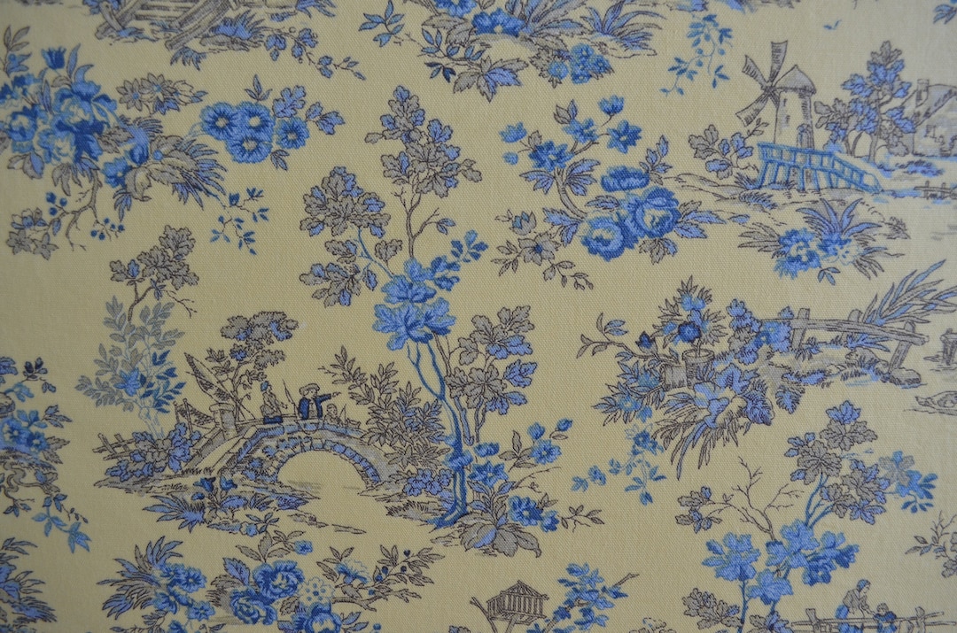 Sold BTY / Bright Blue, Yellow, Vintage 100% Cotton Med. Weight/ French ...