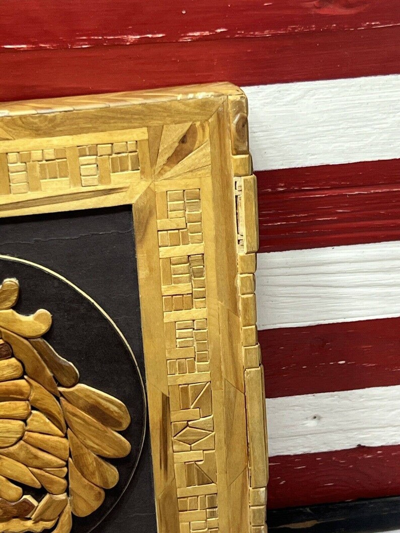 Mexican Wooden Inlay Carved Wall Art Handmade Aztec Aztlan - Etsy