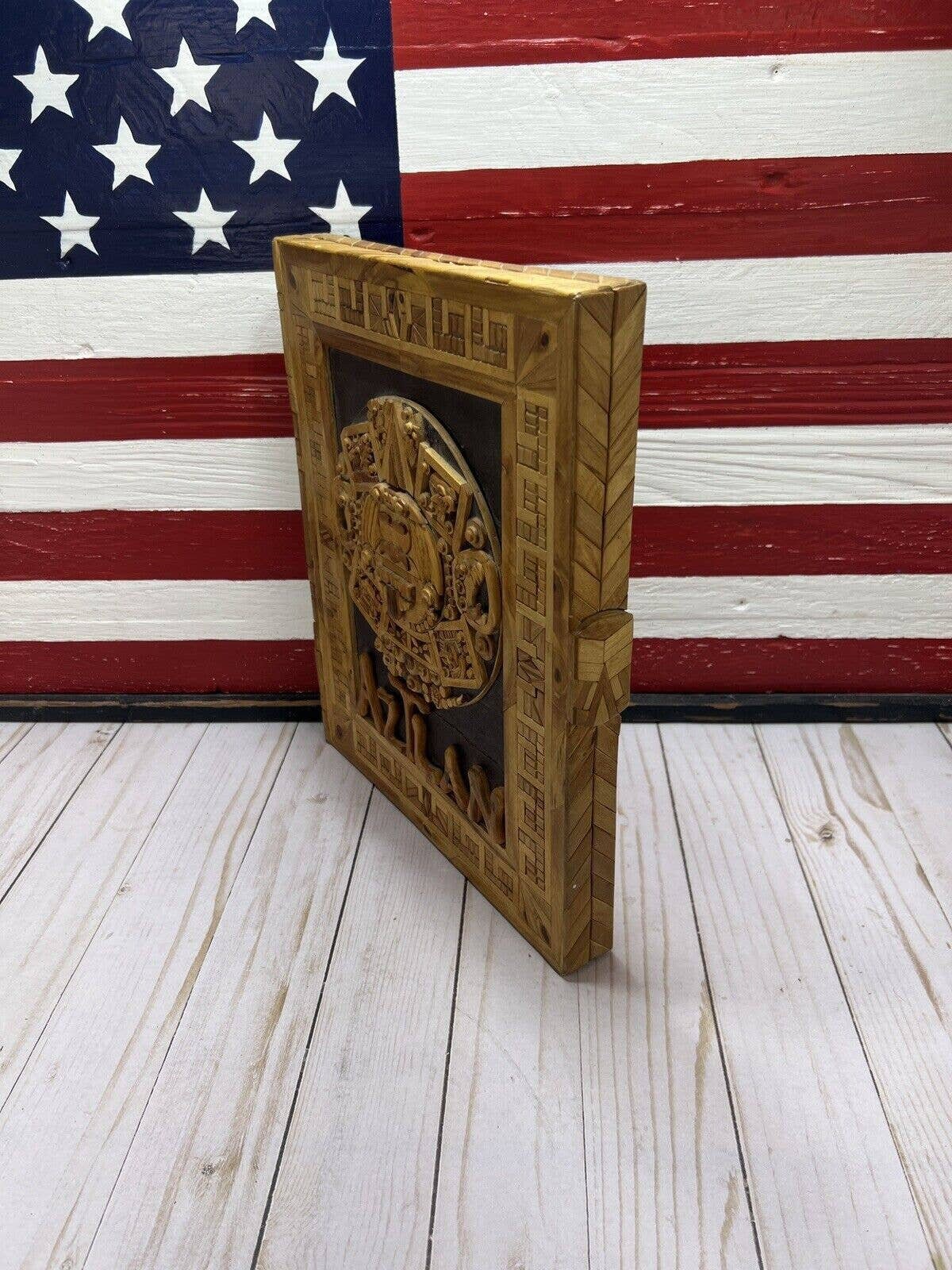 Mexican Wooden Inlay Carved Wall Art Handmade Aztec Aztlan - Etsy