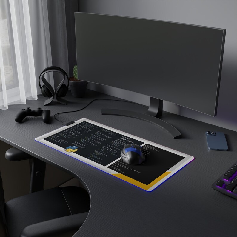 Python Cheat Sheet Led Gaming Mouse Pad Etsy