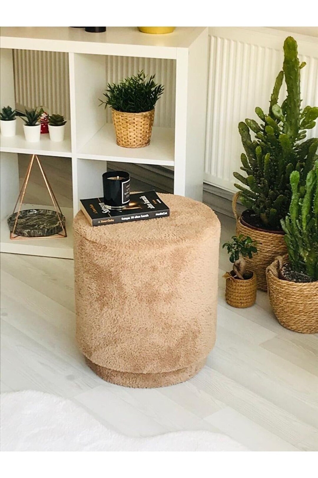 Handmade Coffee Teddy Fabric Cylinder Pouf Bench for Cozy Home - Etsy