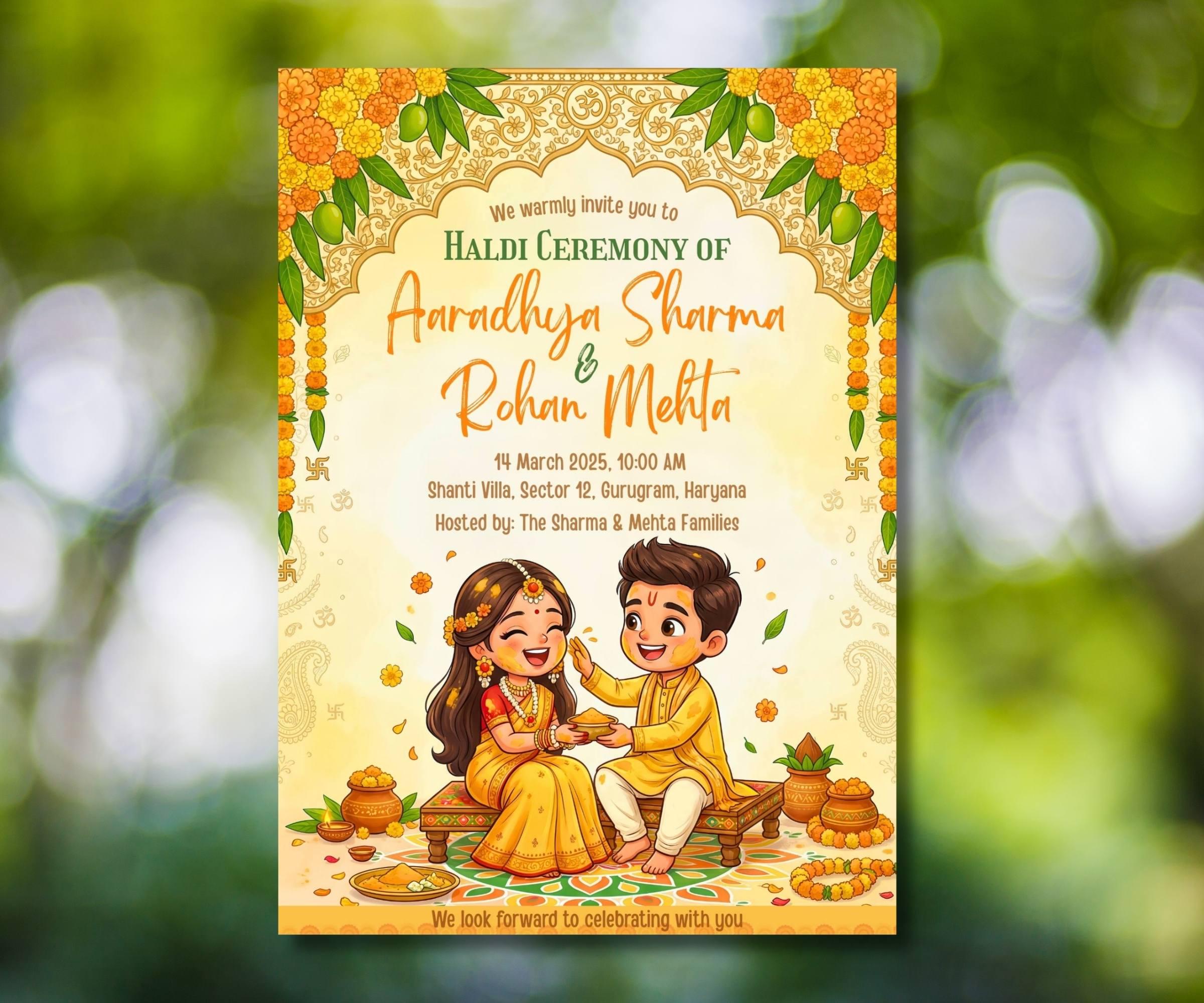 Haldi Ceremony Invitation, Cute Couple Cartoon, Indian Wedding Invite ...