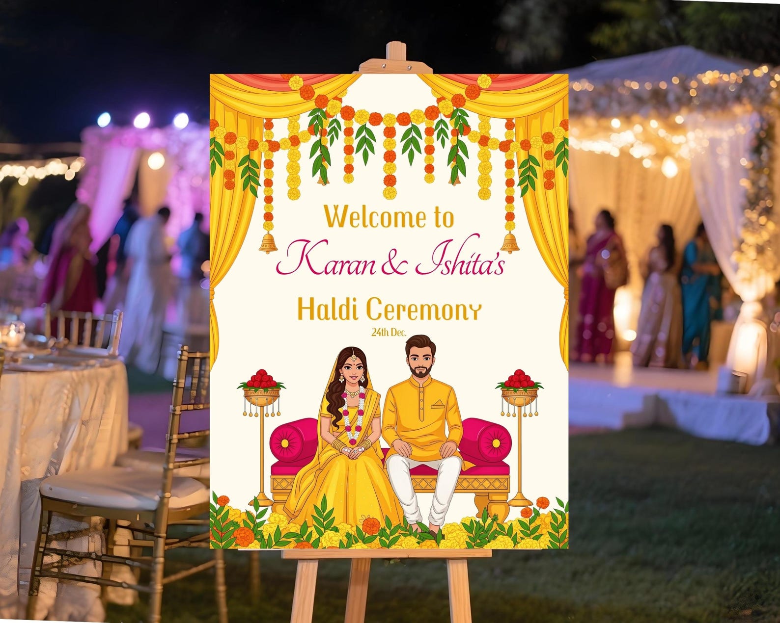 Haldi Ceremony Welcome Sign Illustration | Indian Wedding Haldi Welcome ...