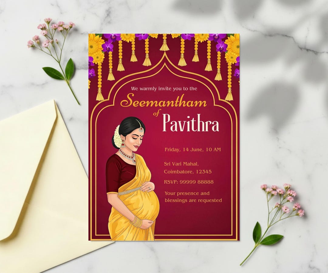 Seemantham Invitation, Valaikappu Card, South Indian Baby Shower ...