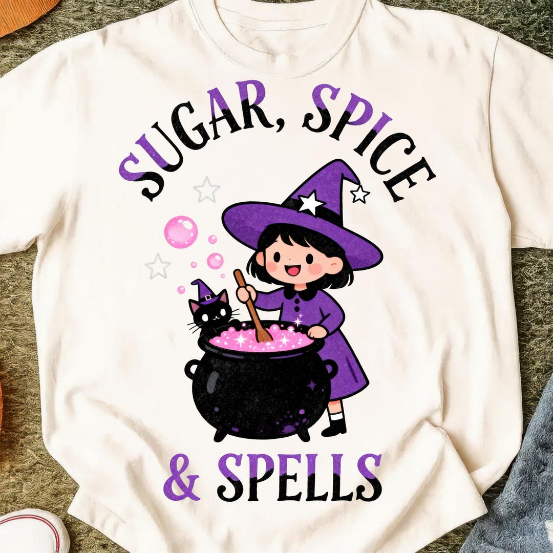 Cute Sugar Spice and Spells Witch Design, Kawaii Halloween Graphic for ...