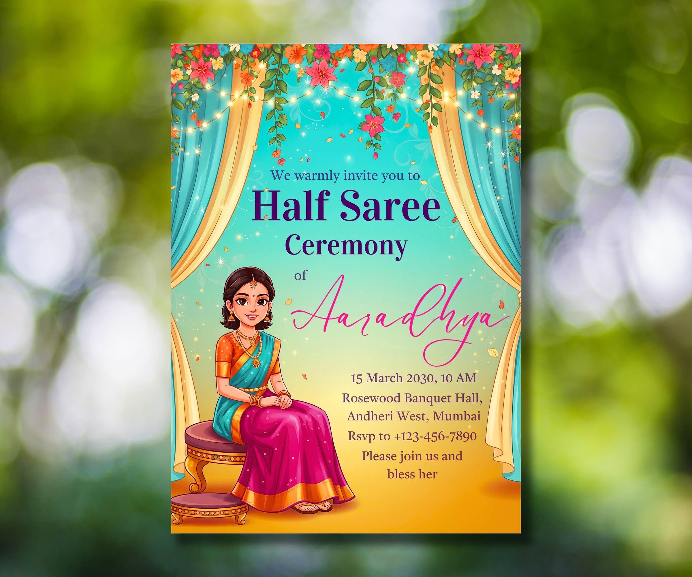 Half Saree Invitation,langa Voni Puberty Function South Indian Puberty ...