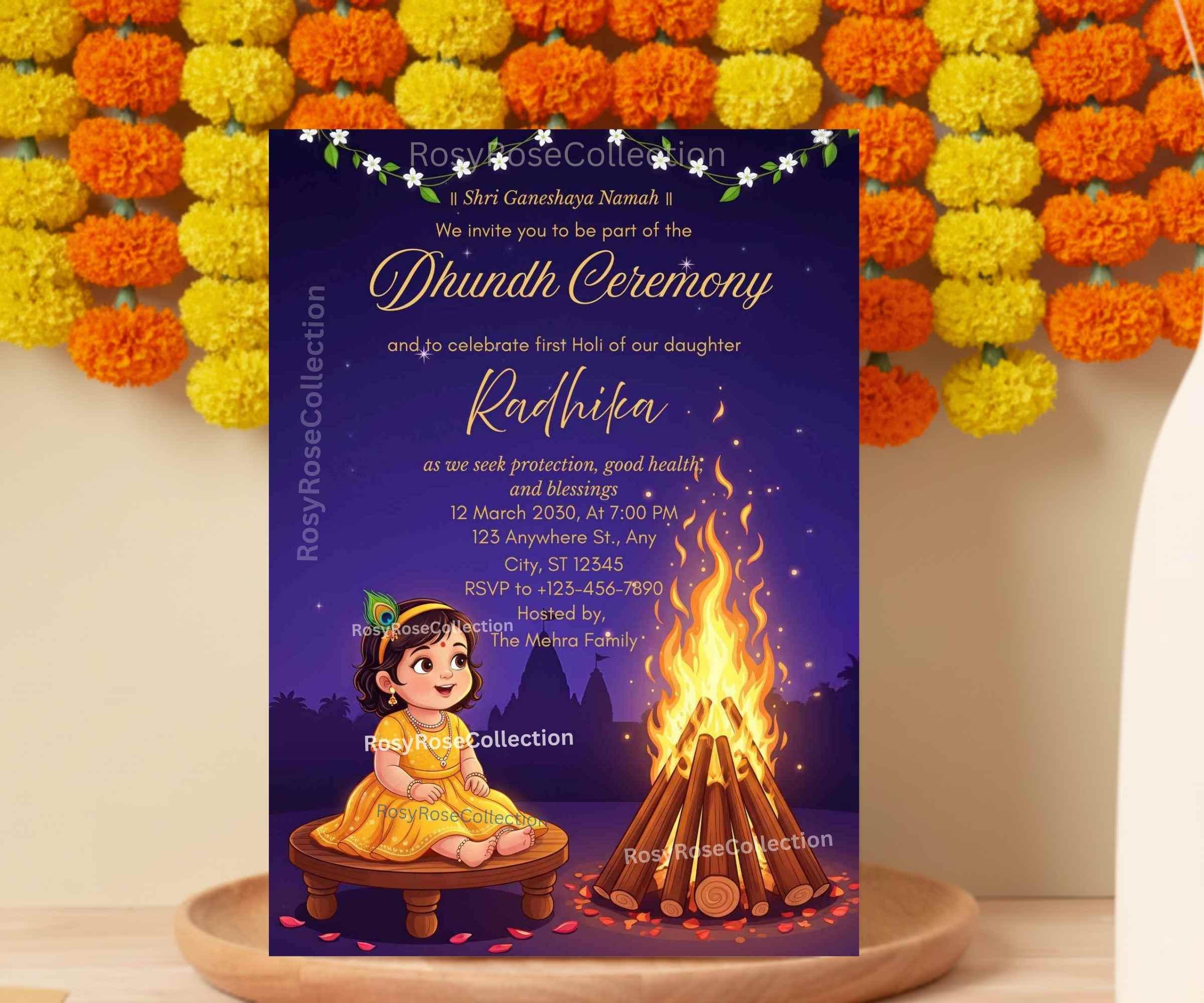 Dhundh Ceremony Invitation | First Holi Ceremony Invite | Child Dhund ...