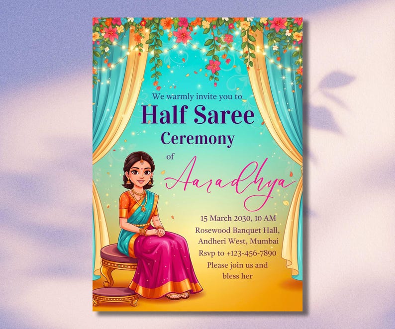 Half Saree Invitation,langa Voni Puberty Function South Indian Puberty ...