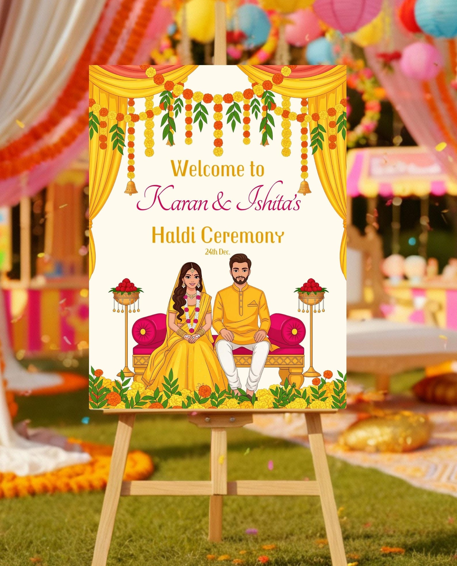 Haldi Ceremony Welcome Sign Illustration | Indian Wedding Haldi Welcome ...