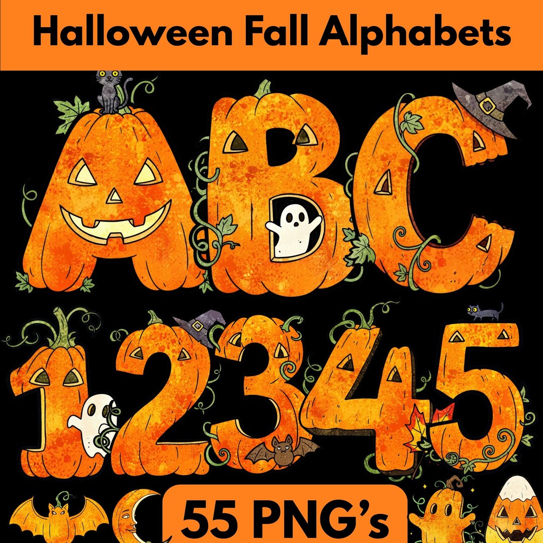 Halloween Pumpkin Alphabet PNG, Spooky Doodle Letters, Cute Halloween ...