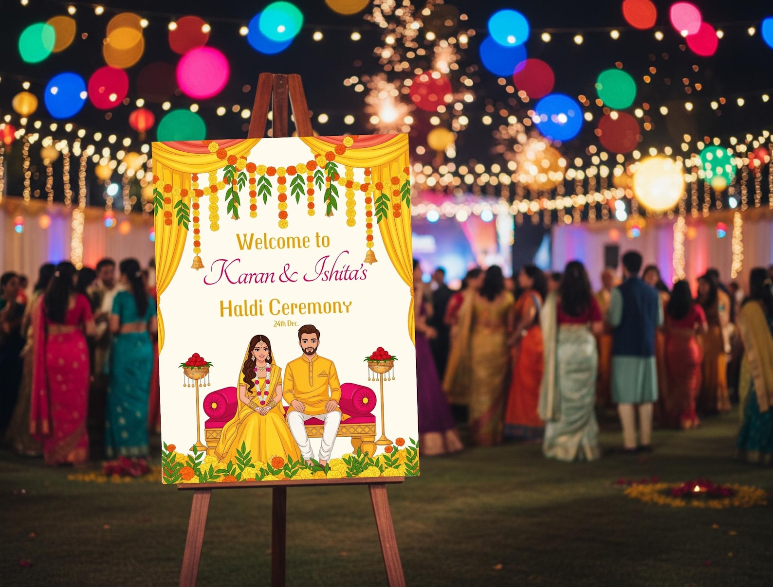 Haldi Ceremony Welcome Sign Illustration | Indian Wedding Haldi Welcome ...