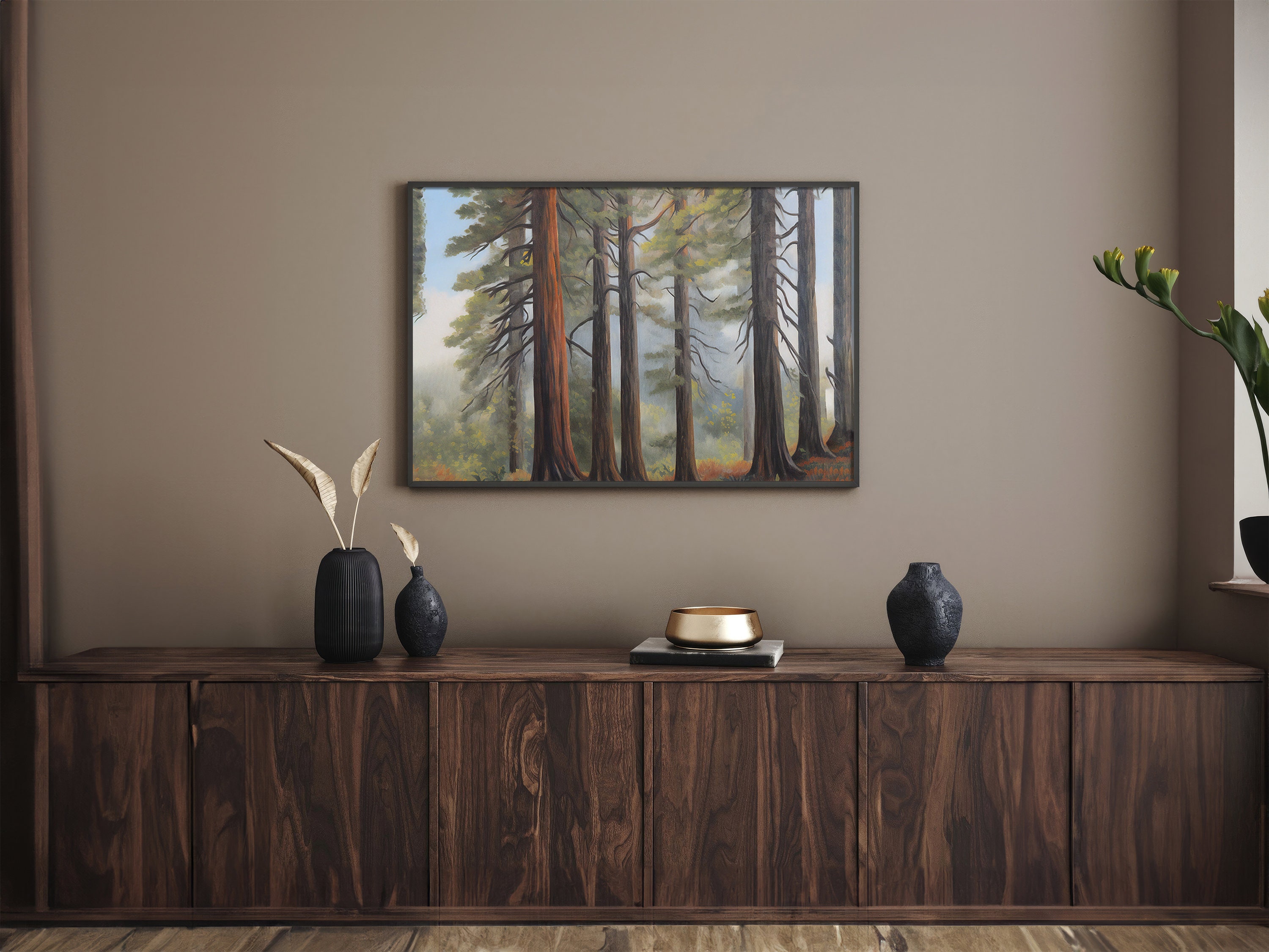 Vintage Redwood Trees Painting Wall Art Majestic Forest Nature Print ...