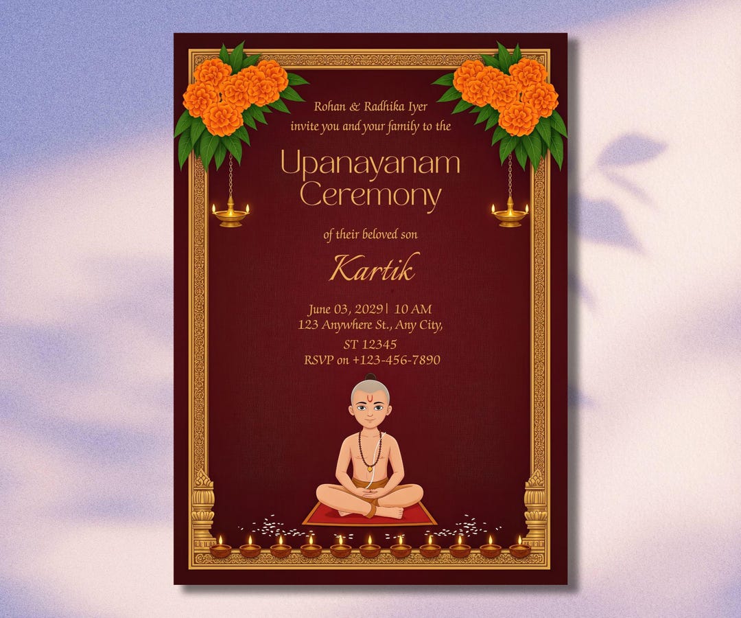 Upanayanam Invitation | Sacred Thread Ceremony Invite | Traditional ...