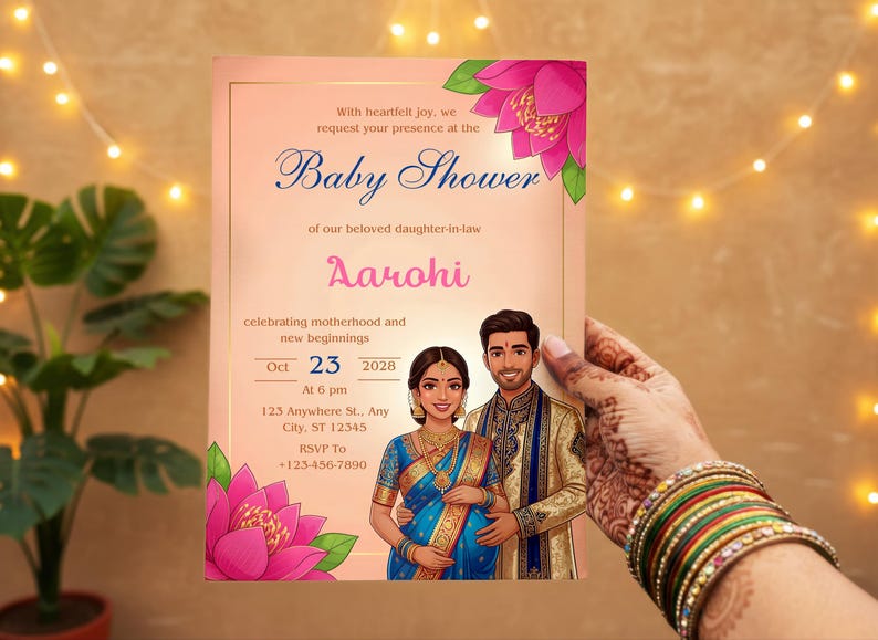 Editable Indian Baby Shower Invitation, Floral Theme, Seemantham ...