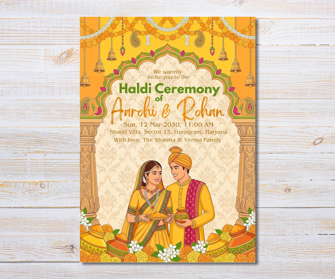 Haldi Ceremony Invitation, Traditional Arch, Marigold Pots, Indian ...