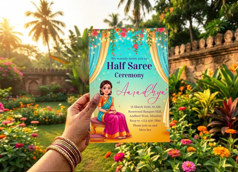 Half Saree Invitation,langa Voni Puberty Function South Indian Puberty ...
