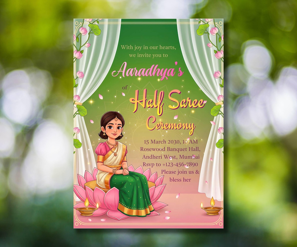 Half Saree Invitation,langa Voni Puberty Function South Indian Puberty ...