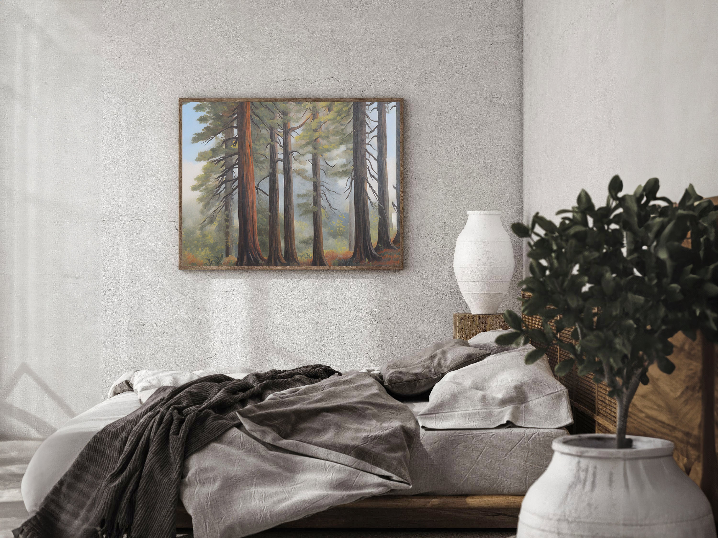 Vintage Redwood Trees Painting Wall Art Majestic Forest Nature Print ...