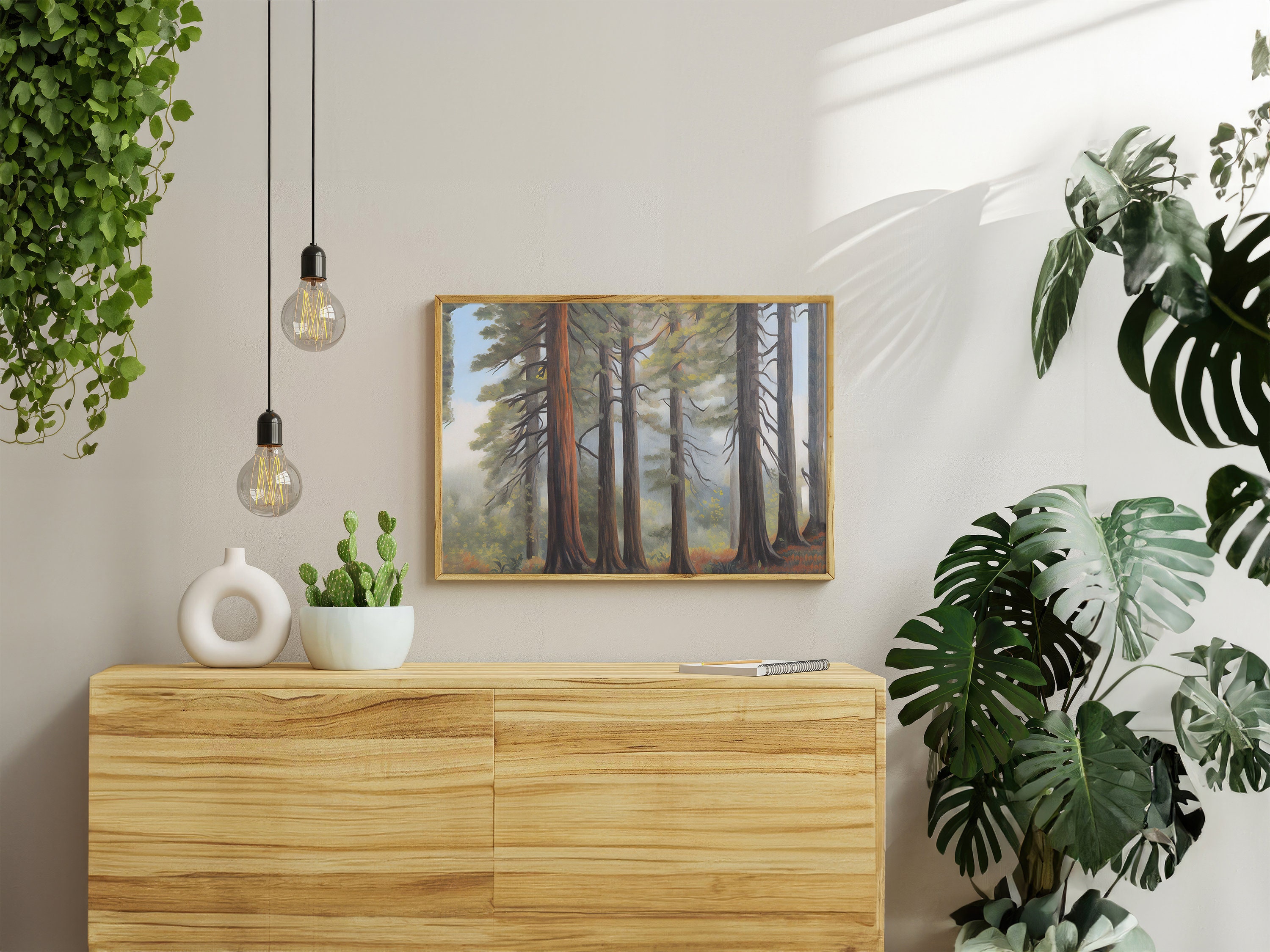 Vintage Redwood Trees Painting Wall Art Majestic Forest Nature Print ...