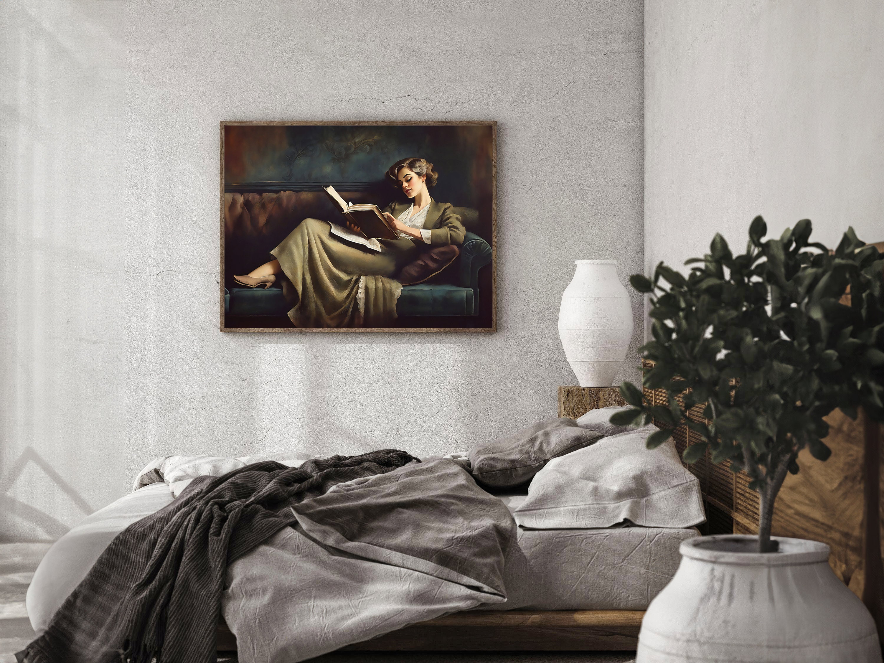 Woman Reading Book Portrait Wall Art | Vintage Painting of Woman ...