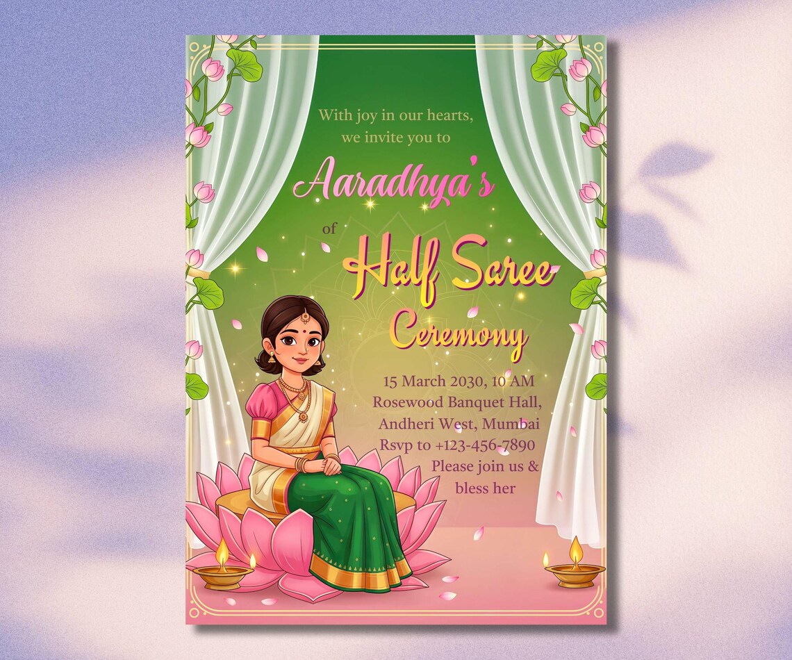 Half Saree Invitation,langa Voni Puberty Function South Indian Puberty ...