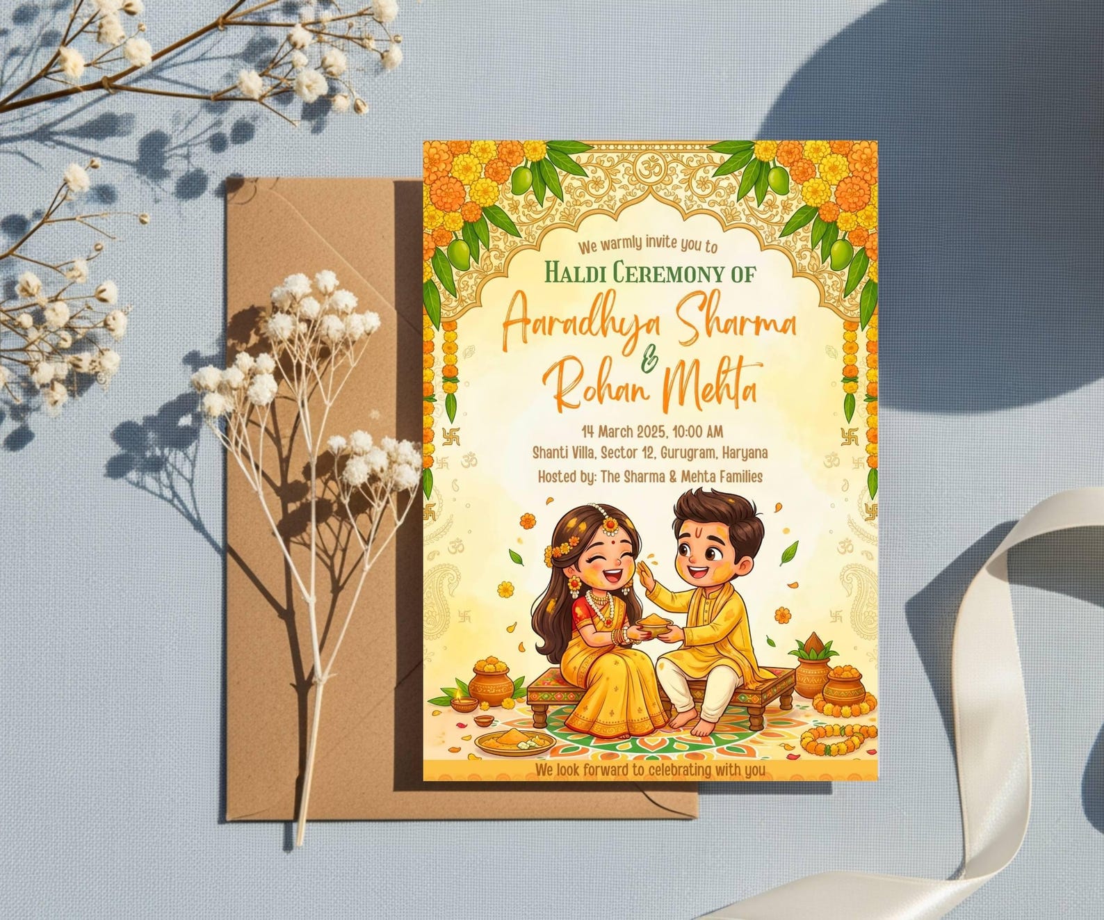 Haldi Ceremony Invitation, Cute Couple Cartoon, Indian Wedding Invite ...