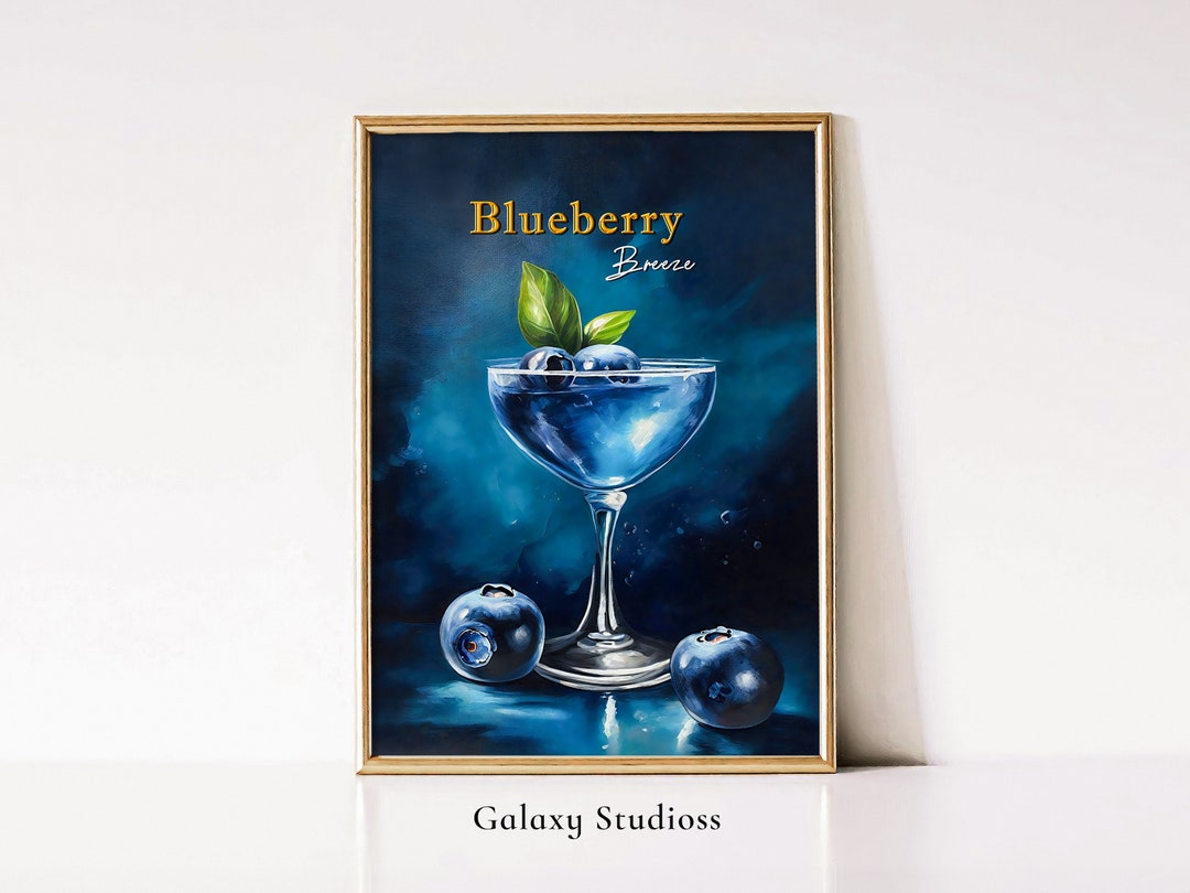 Vintage Blueberry Breeze Painting Blueberry Drink Wall Art Restaurant ...