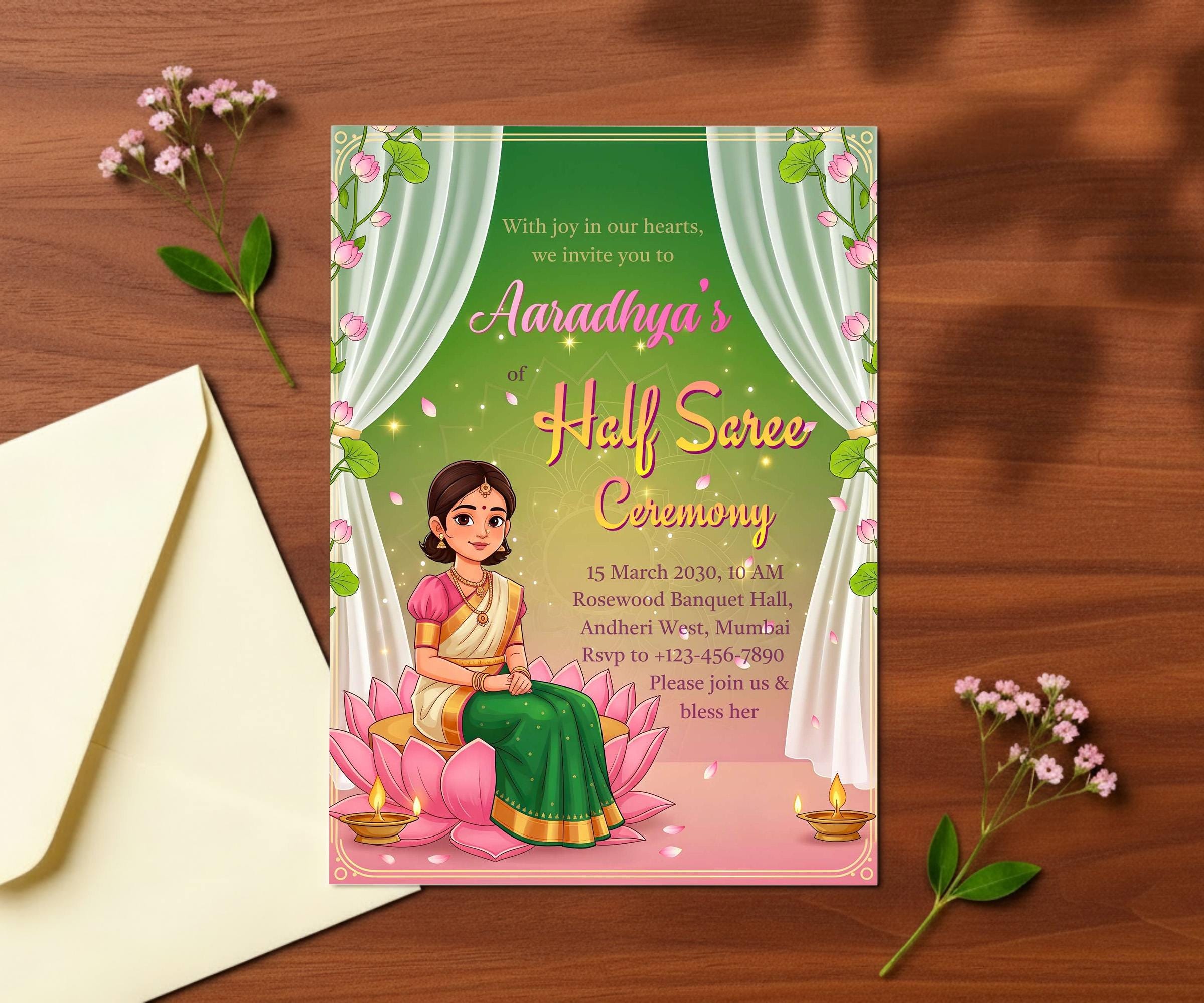 Half Saree Invitation,langa Voni Puberty Function South Indian Puberty ...