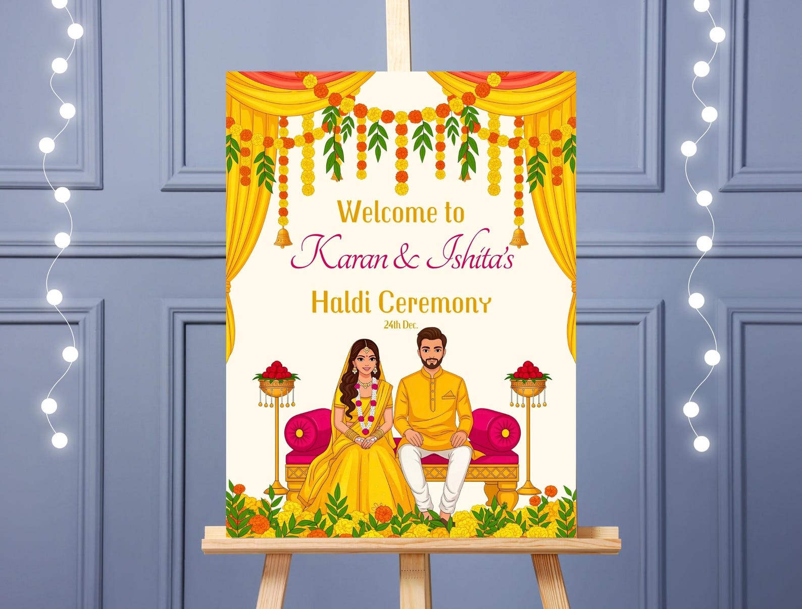 Haldi Ceremony Welcome Sign Illustration | Indian Wedding Haldi Welcome ...