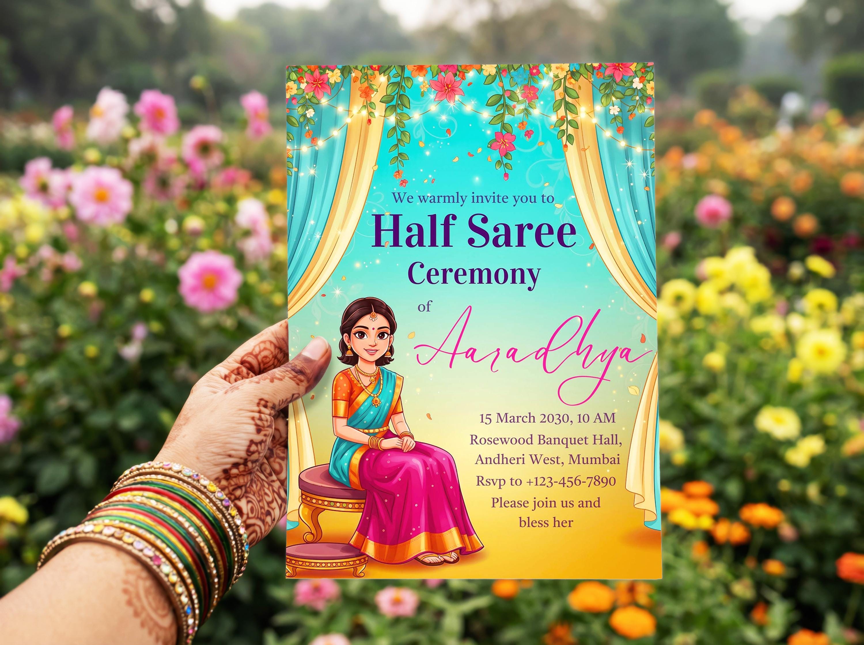 Half Saree Invitation,langa Voni Puberty Function South Indian Puberty ...