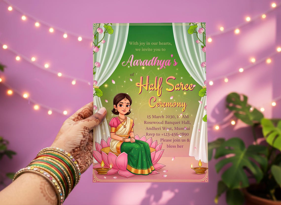 Half Saree Invitation,langa Voni Puberty Function South Indian Puberty ...