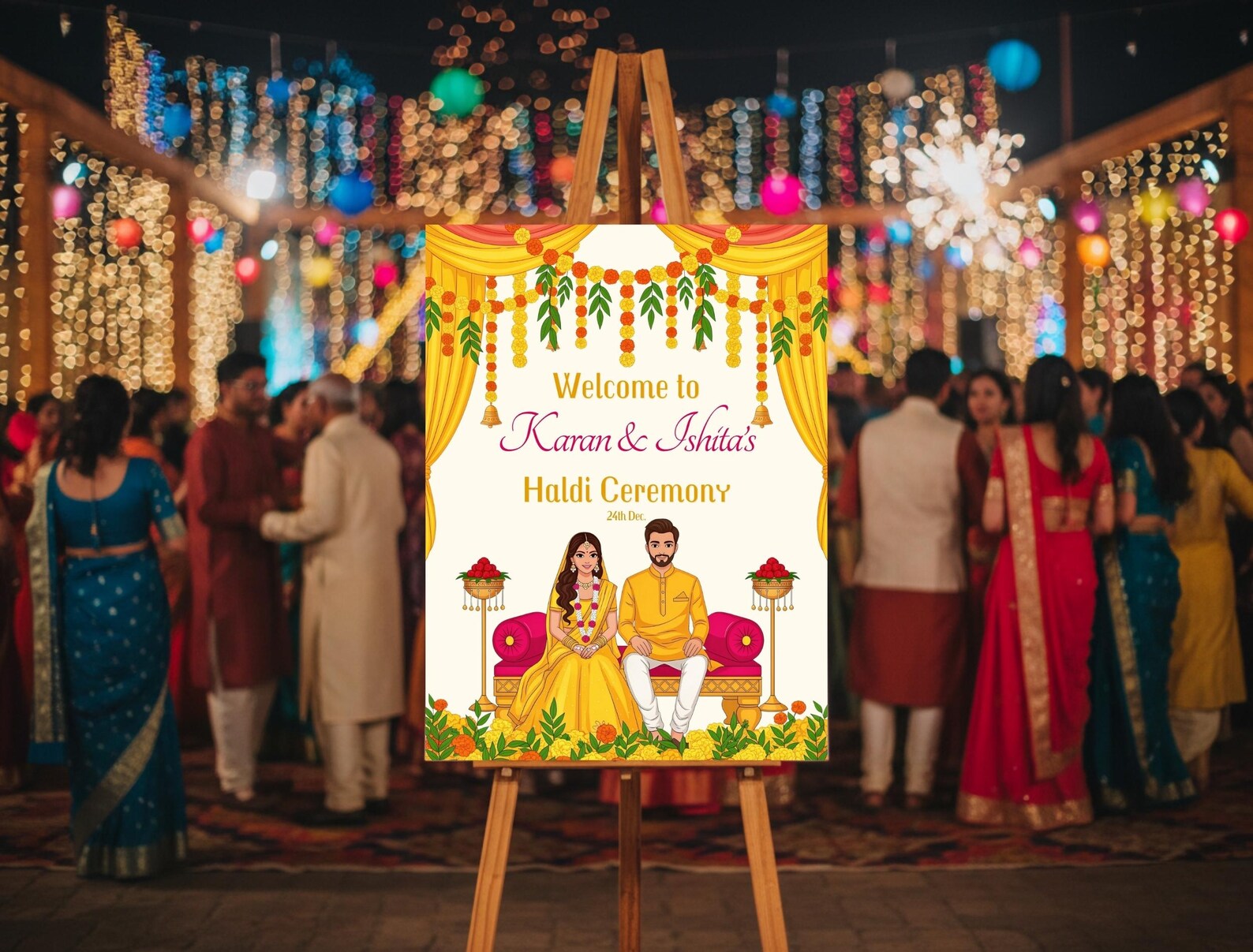 Haldi Ceremony Welcome Sign Illustration | Indian Wedding Haldi Welcome ...