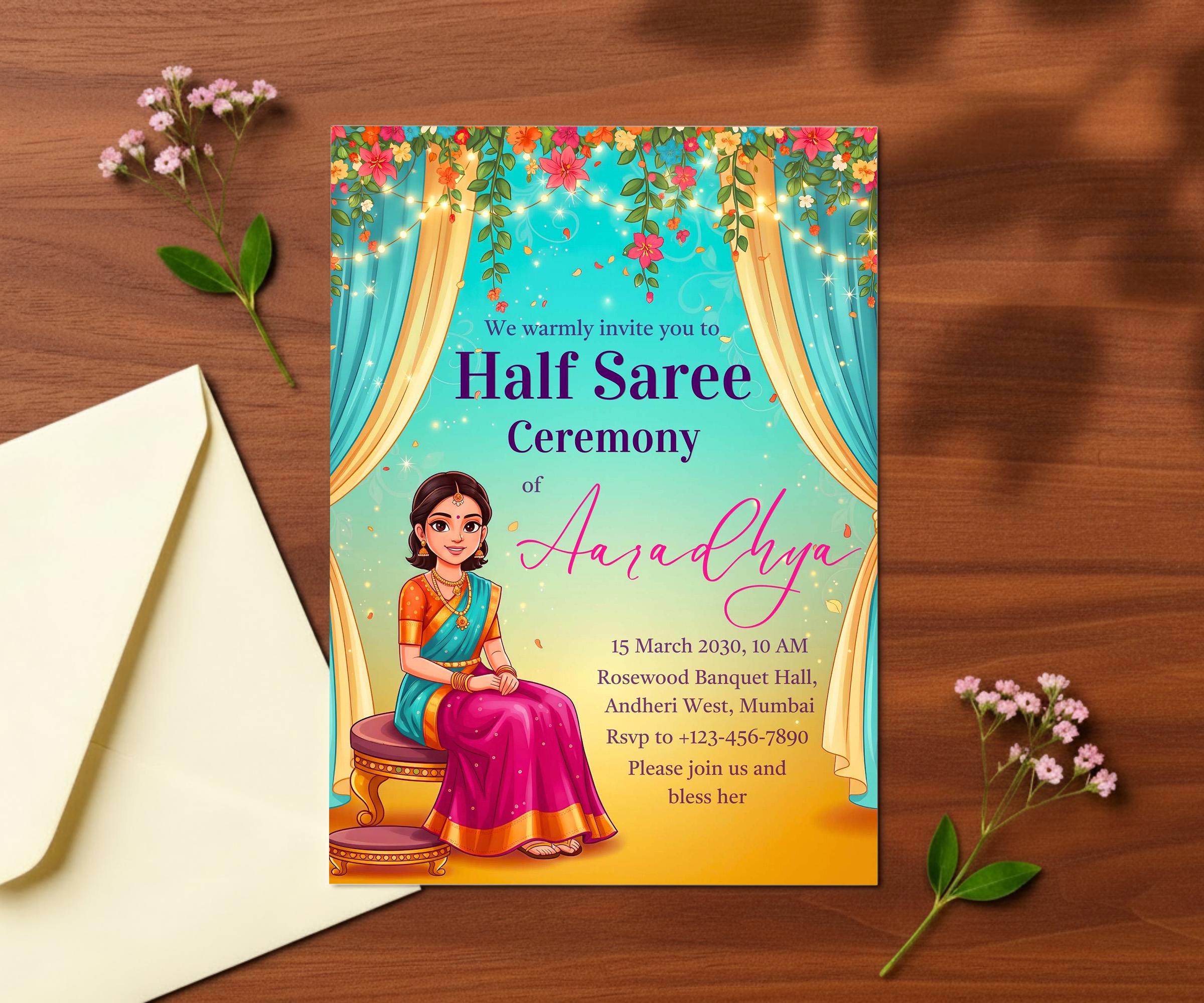 Half Saree Invitation,langa Voni Puberty Function South Indian Puberty ...