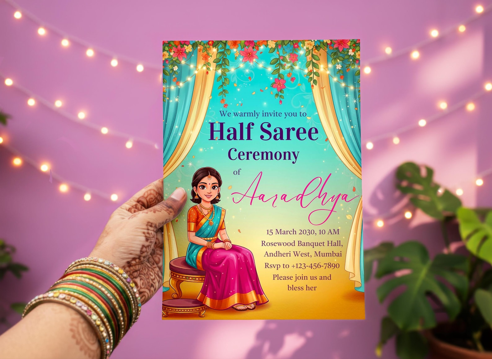 Half Saree Invitation,langa Voni Puberty Function South Indian Puberty ...