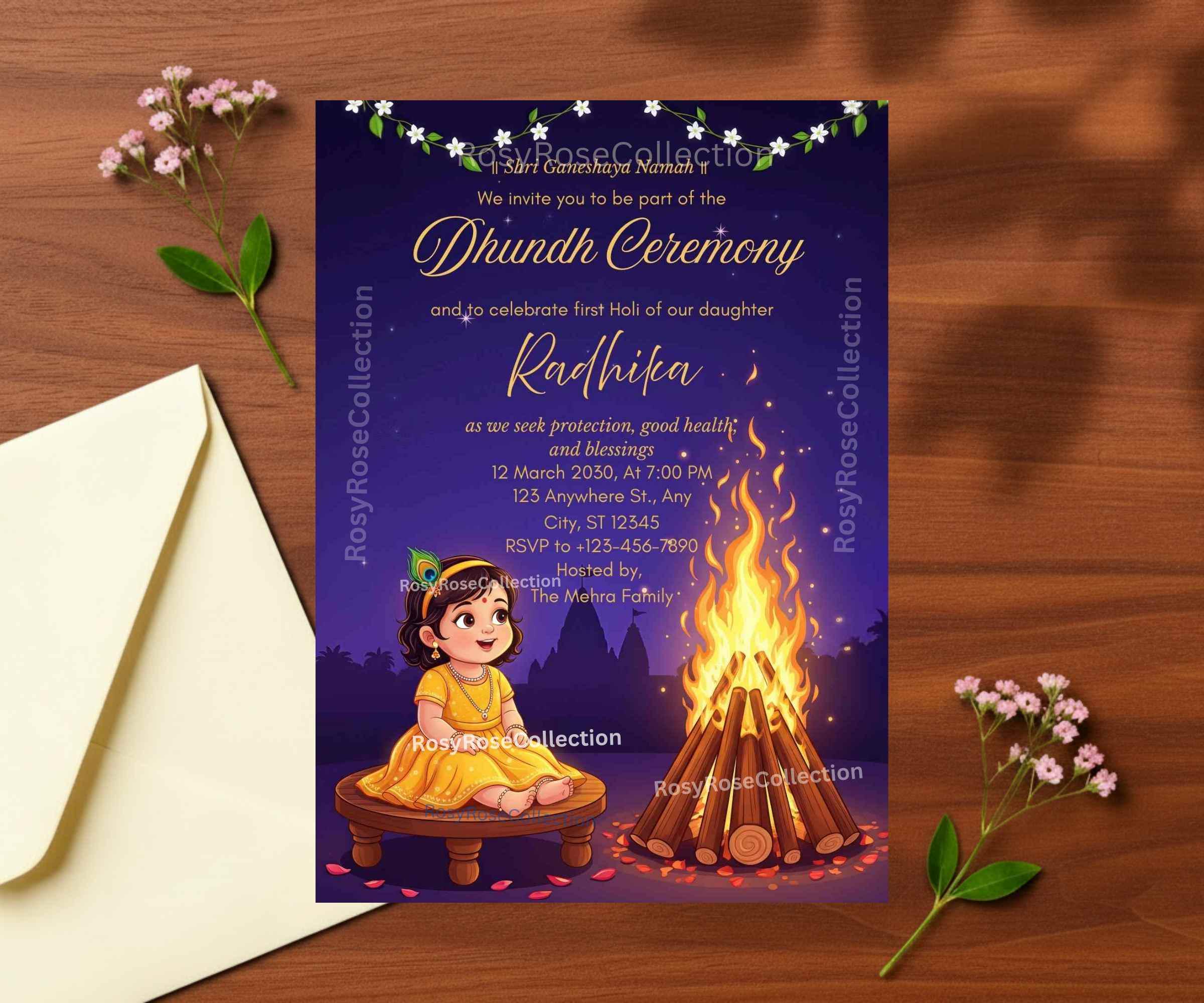 Dhundh Ceremony Invitation | First Holi Ceremony Invite | Child Dhund ...