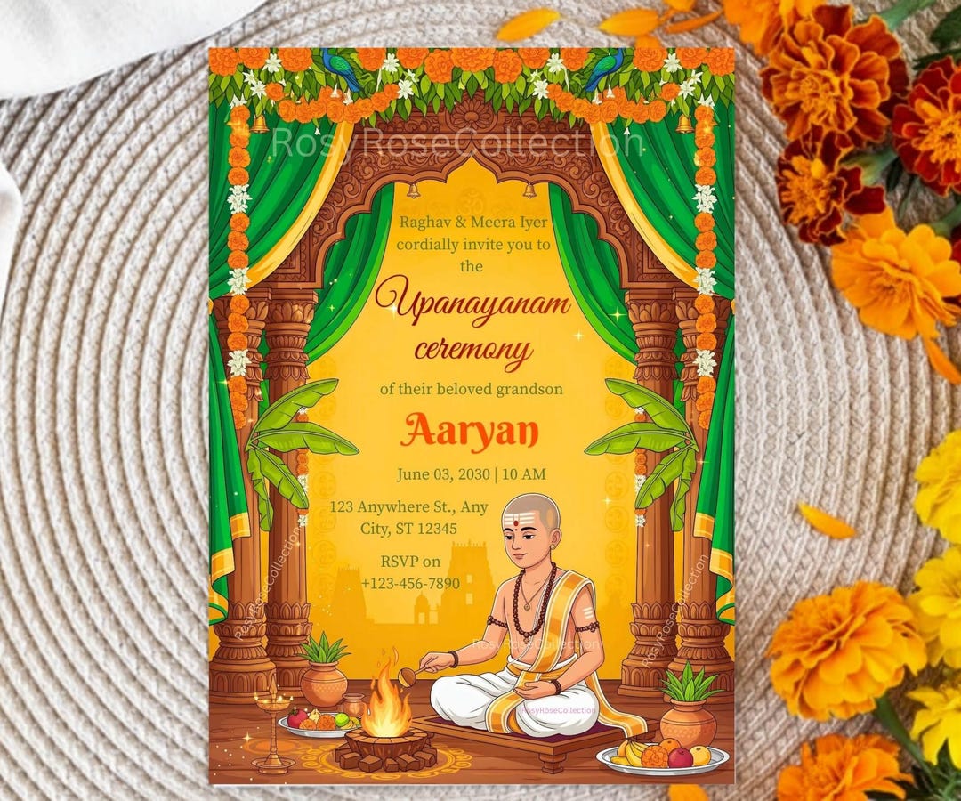 Upanayanam Invitation | Sacred Thread Ceremony Invite, Sacred Thread ...