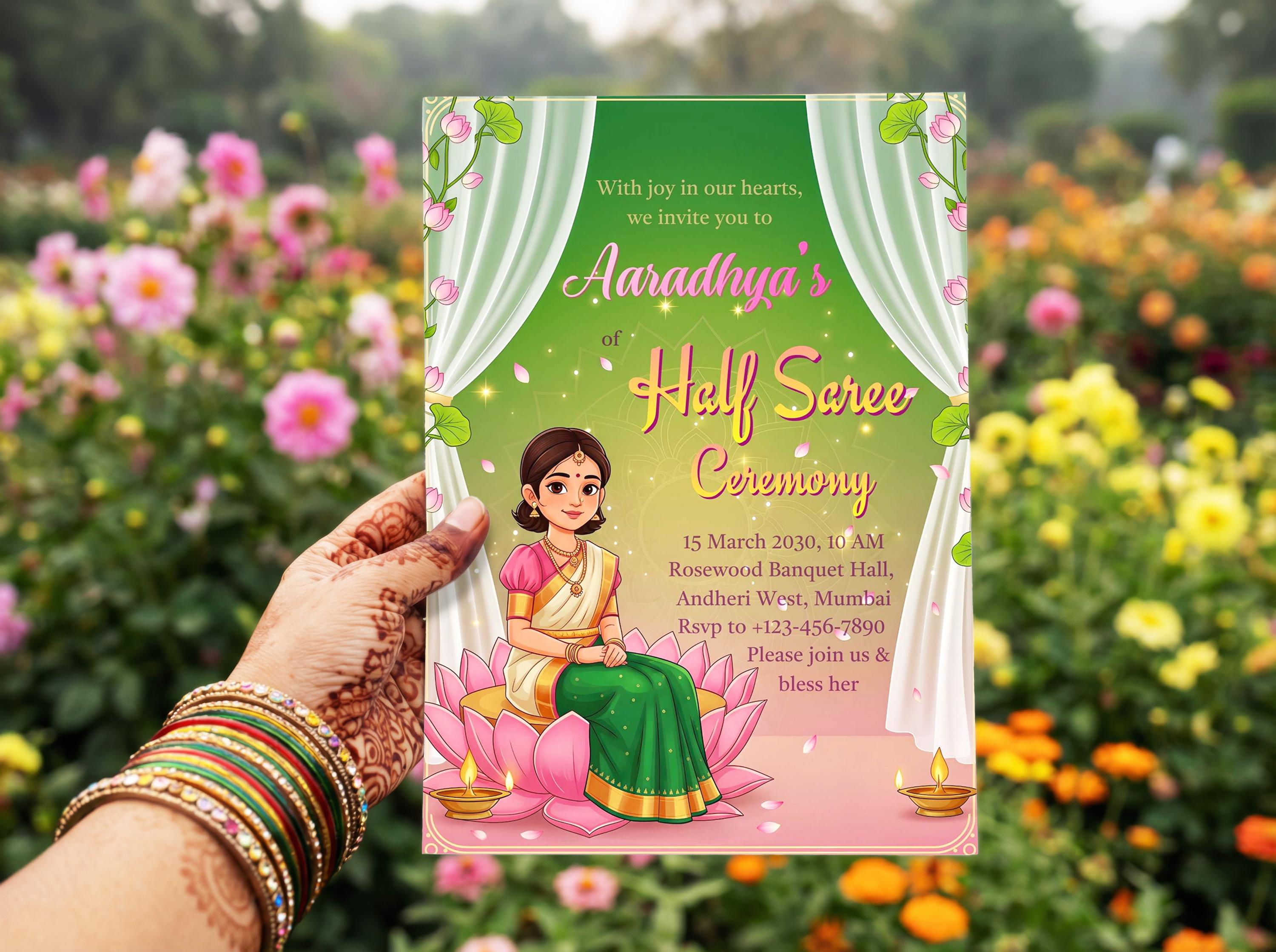 Half Saree Invitation,langa Voni Puberty Function South Indian Puberty ...