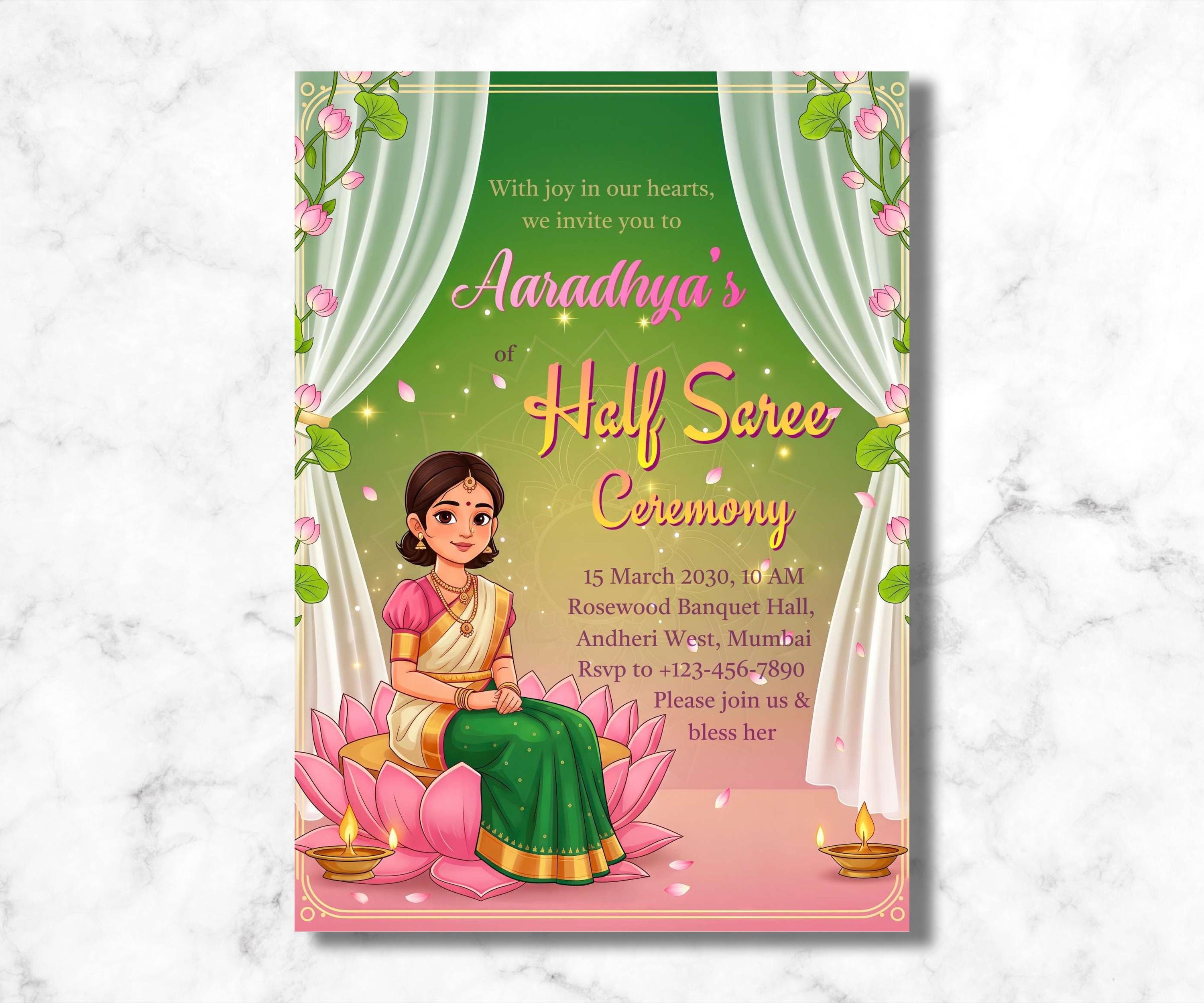 Half Saree Invitation,langa Voni Puberty Function South Indian Puberty ...