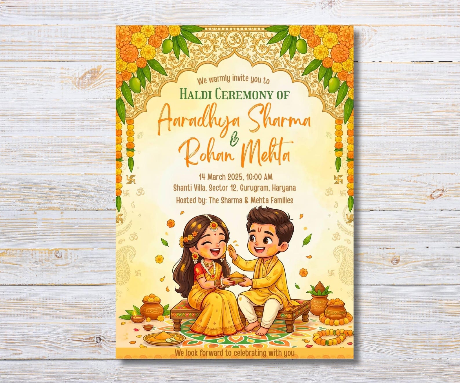 Haldi Ceremony Invitation, Cute Couple Cartoon, Indian Wedding Invite ...