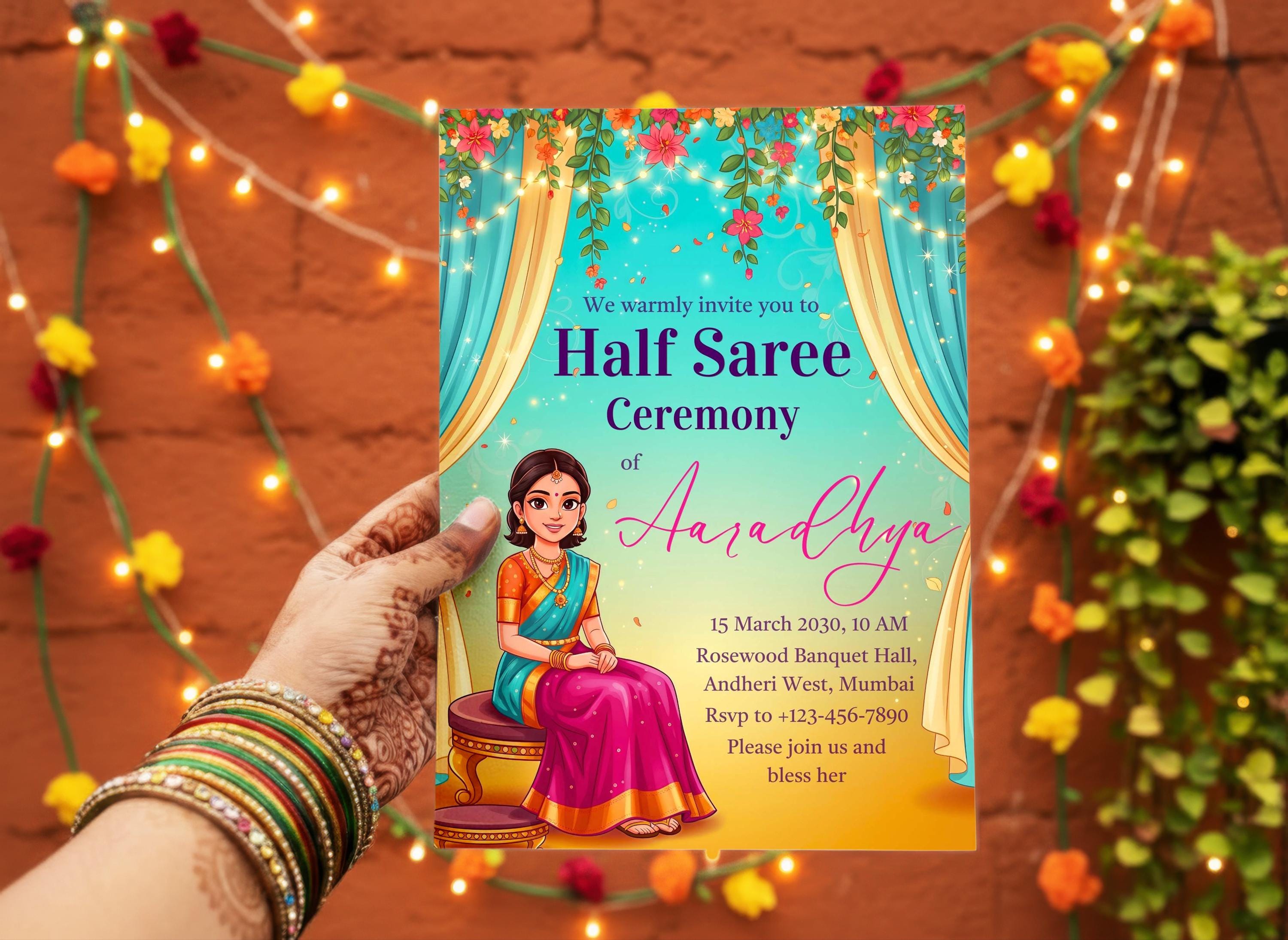 Half Saree Invitation,langa Voni Puberty Function South Indian Puberty ...